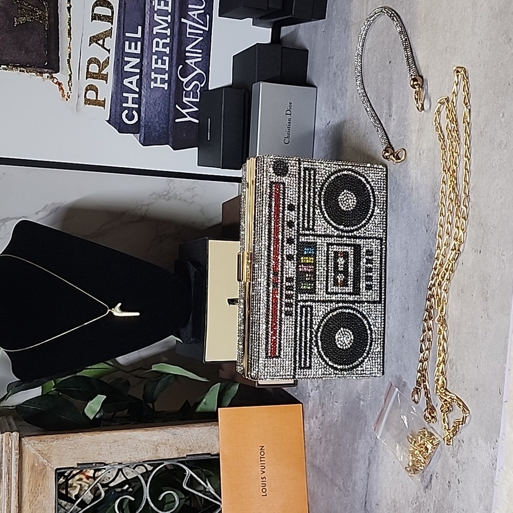 Rhinestone Boom Box Crossbody/ Clutch Bag - Gem